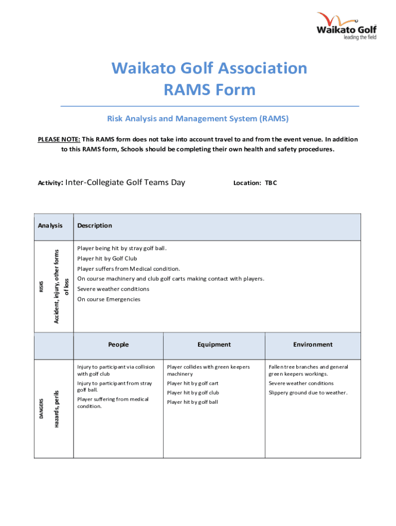 Fillable Online Risk Assessment & Management Strategy (RAMS) Template ...