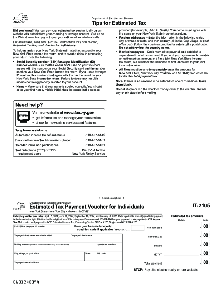 Form IT-2105 Estimated Income Tax Payment Voucher Tax Year 2024: Fill ...