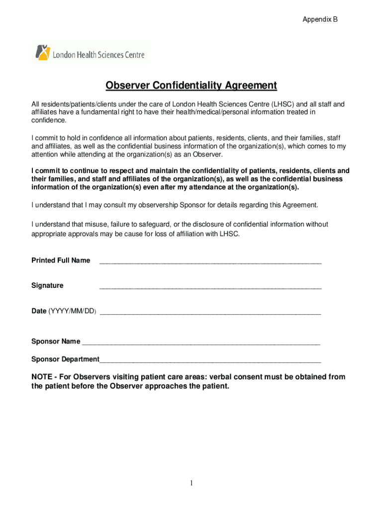 Fillable Online LHSC - Observer Request Form .pdf Fax Email Print - pdfFiller