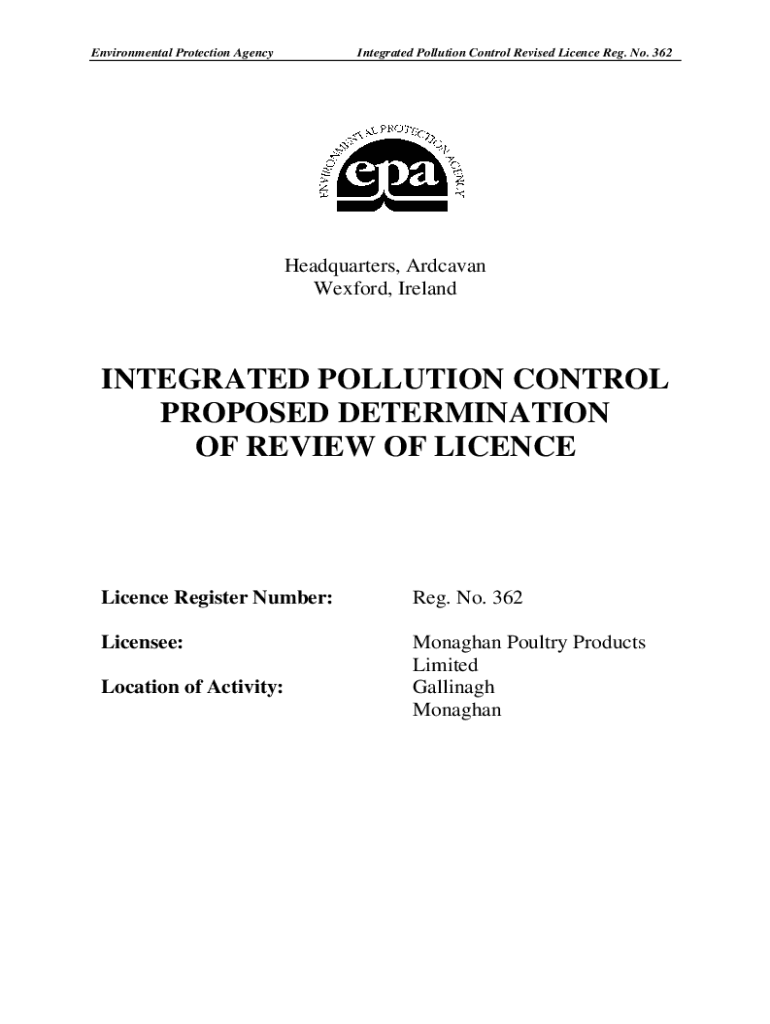 Fillable Online Integrated Pollution Control Revised Licence Reg Fax ...