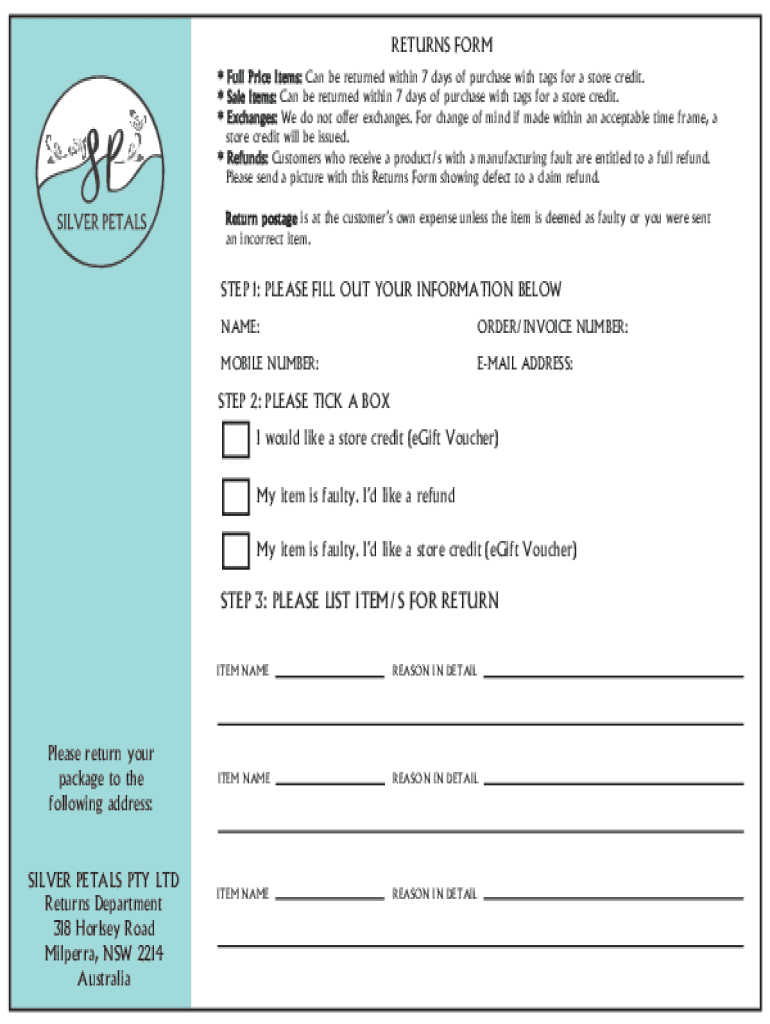 Fillable Online Return form content Fax Email Print - pdfFiller