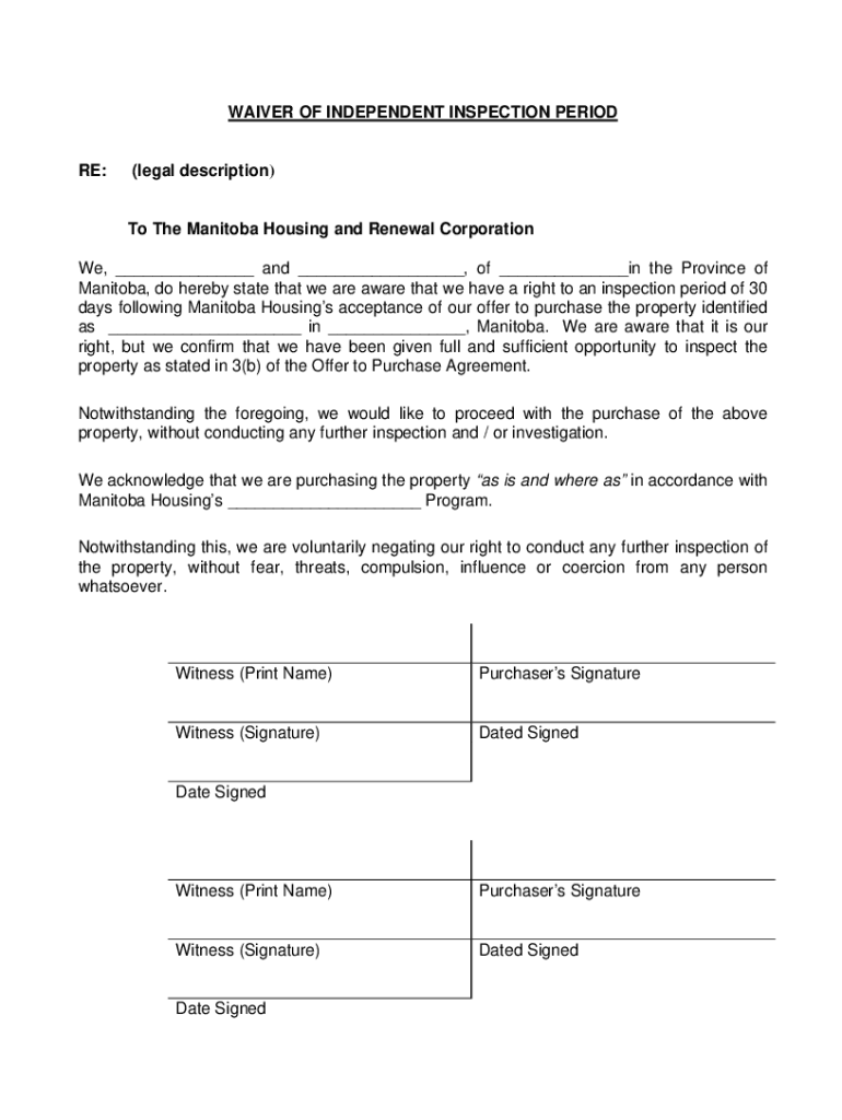 Fillable Online Waiver of inspection period - Plural.docx Fax Email ...