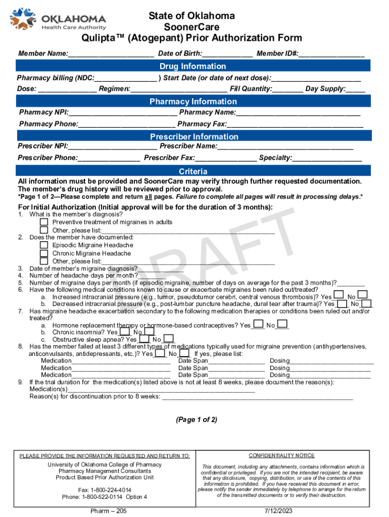 Fillable Online Qulipta (atogepant) PA Form Fax Email Print - pdfFiller