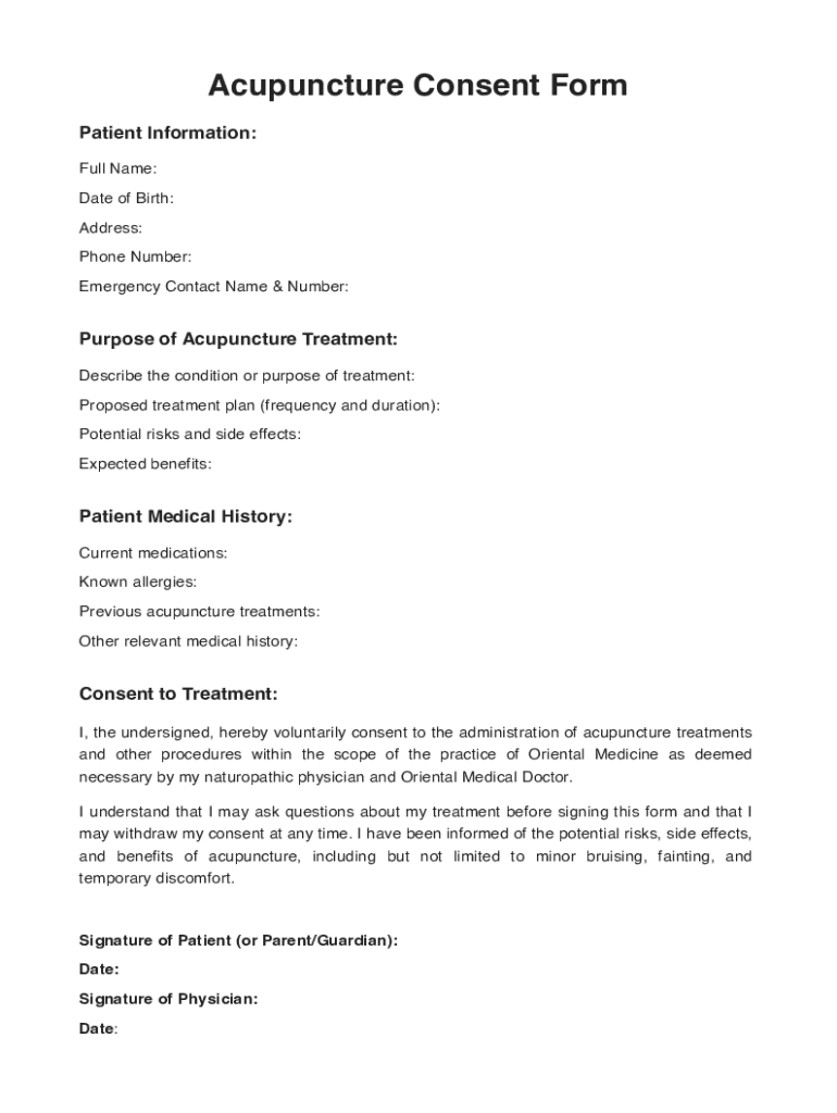 Fillable Online Acupuncture Consent Form PDF. Explore the benefits of using Acupuncture Consent ...