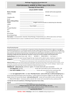 Fillable Online SALES ENTRY FORM Name of Vendor Fax Email Print - pdfFiller