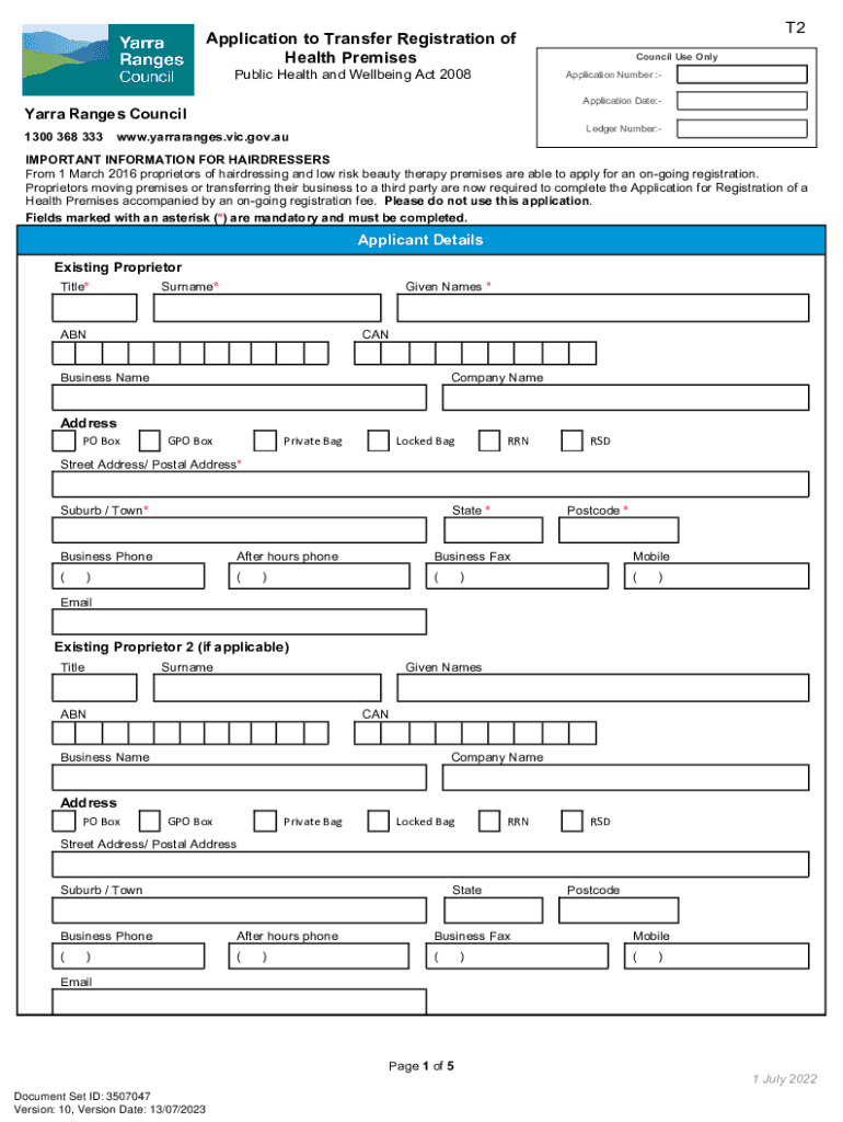 Fillable Online ECM3507047v10T2 Application to Transfer Registration of ...