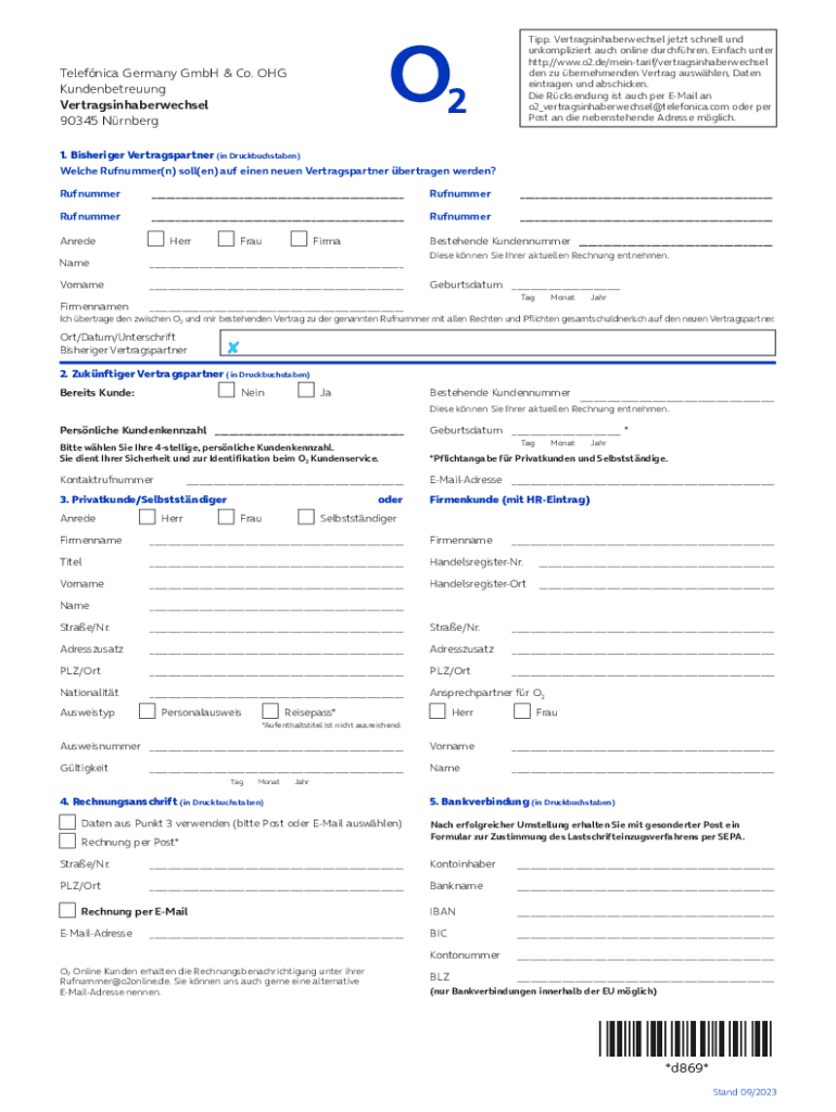O2 Contract Holder Change Form - Ausfüllen, Unterschreiben & Online ...