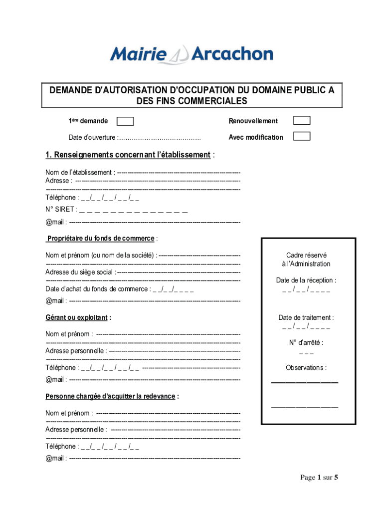 Remplissable En Ligne Demande d'autorisation d'occupation du domaine public... Fax Email ...