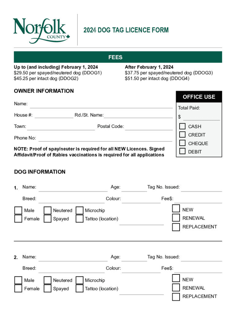 Fillable Online 2022 DOG TAG LICENCE FORM Fax Email Print - pdfFiller
