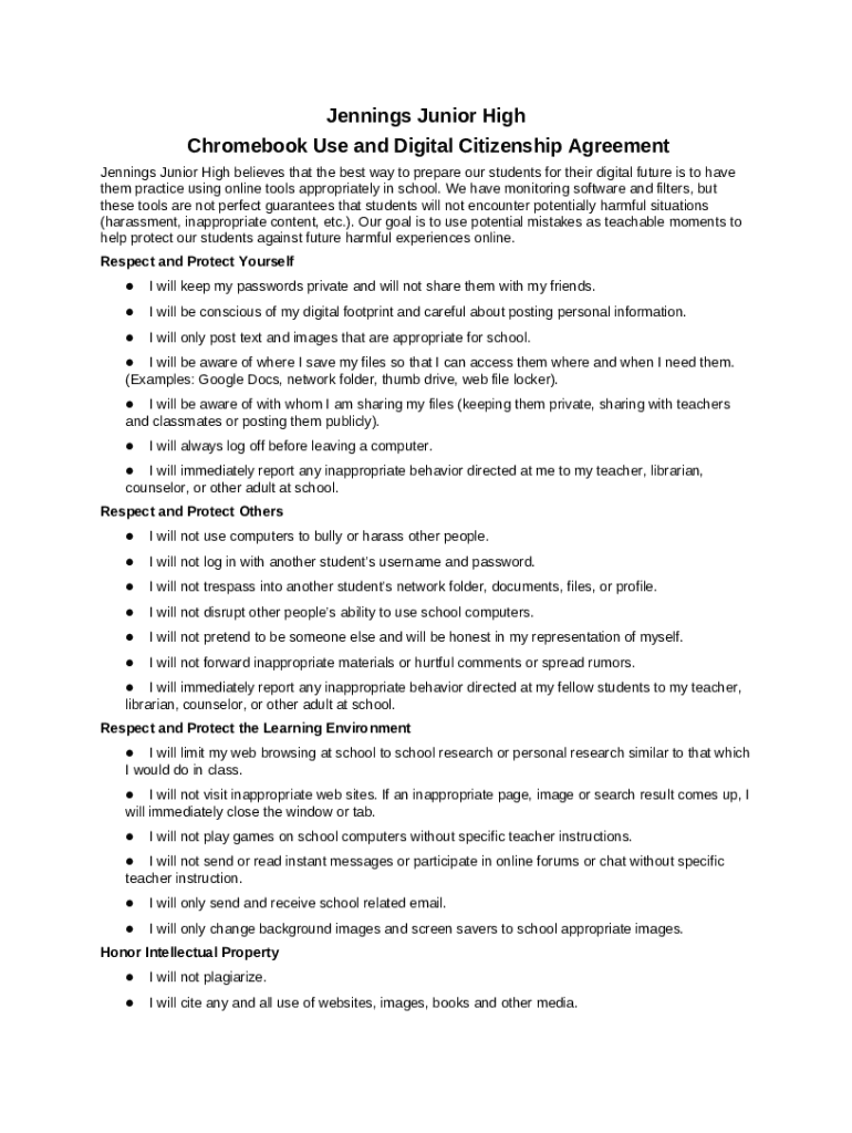 Technology Use and Digital Citizenship Agreement Doc Template | pdfFiller