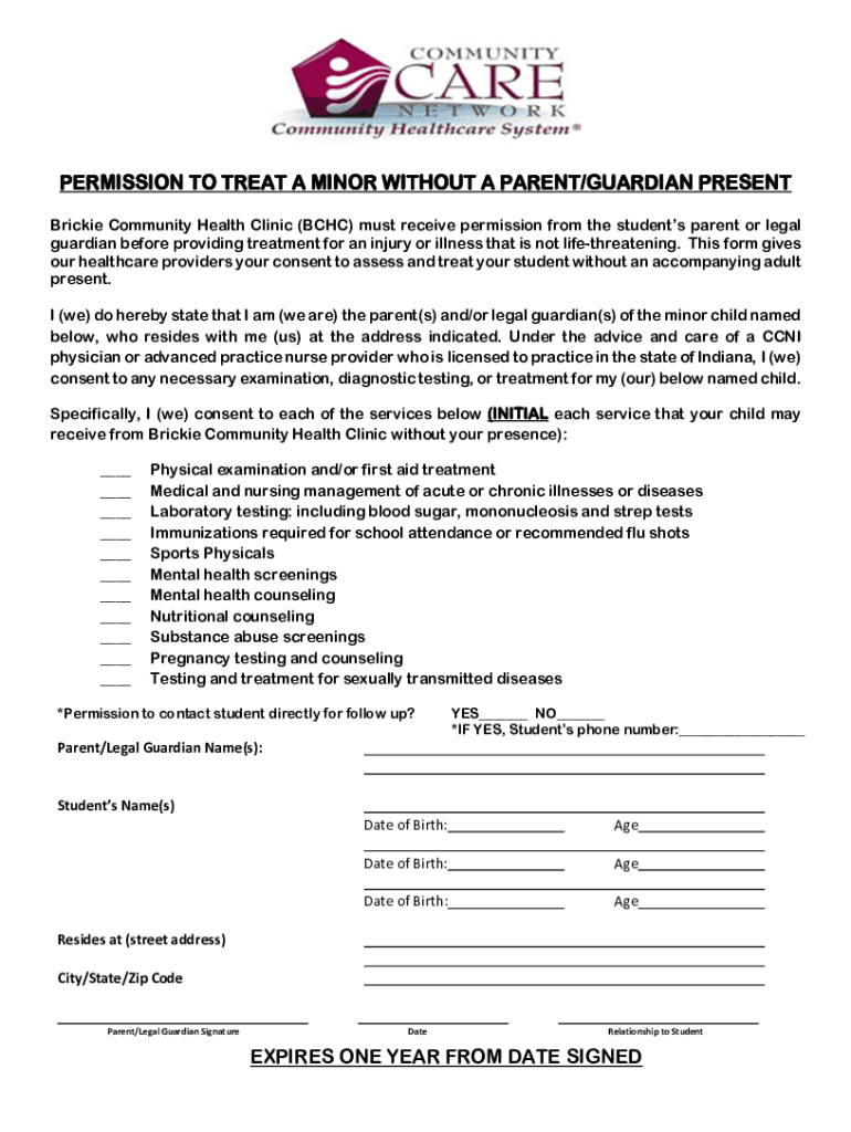 Fillable Online 18 consent to treat minor without parent form Fax Email Print - pdfFiller