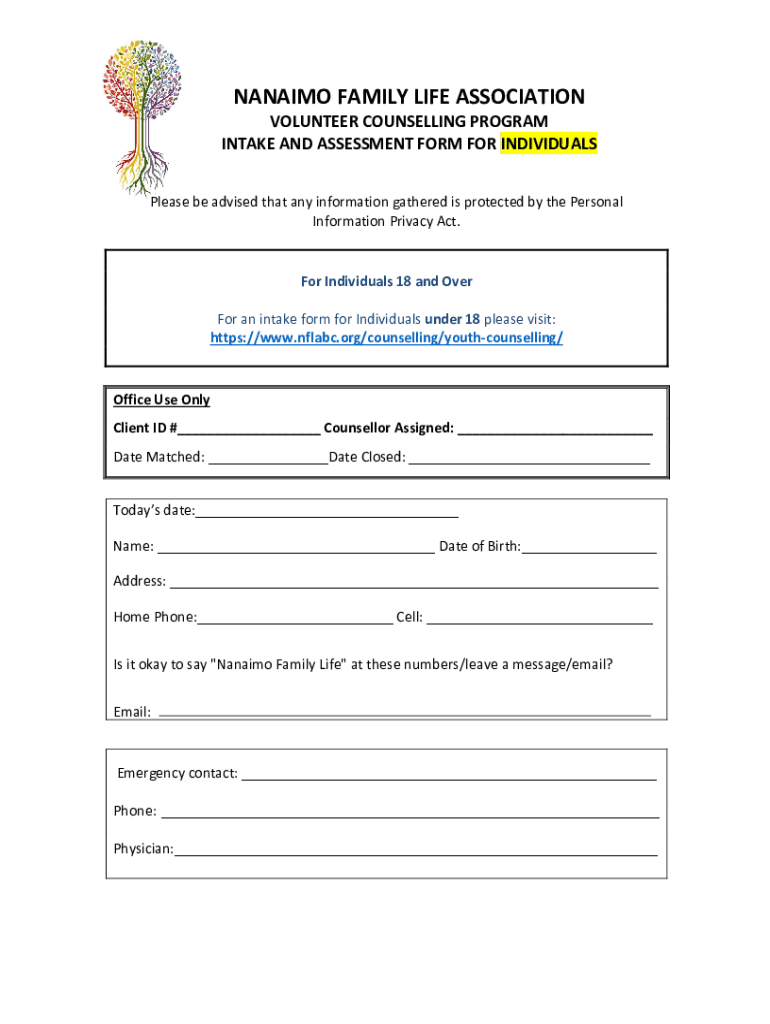 Fillable Online volunteer counselling program intake and assessment ...