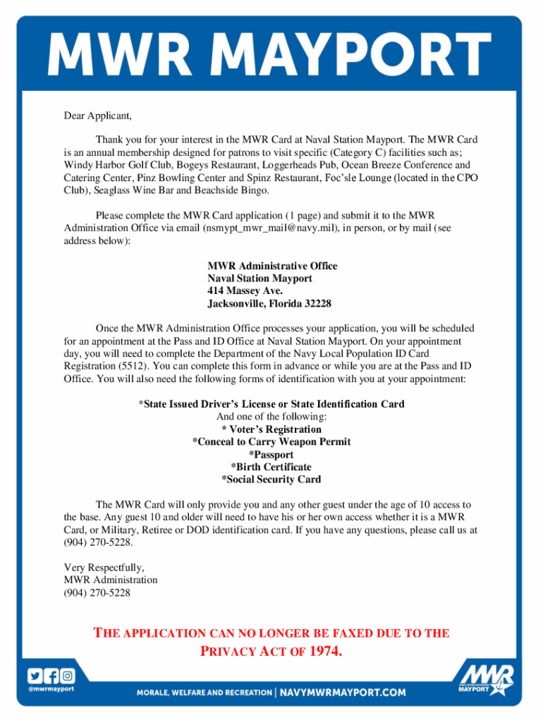 Fillable Online MWR Guest Pass - Navy League and the Mayport Fax Email Print - pdfFiller