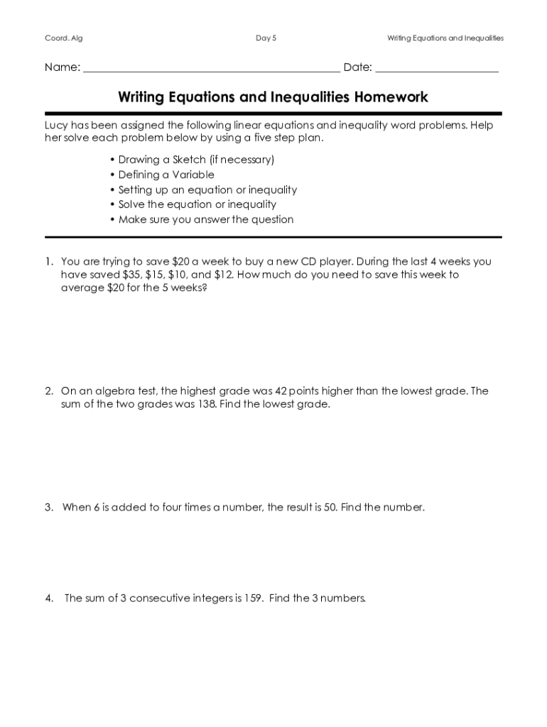 Fillable Online Lucy's Linear Equation and Inequalities (Practice Task ...