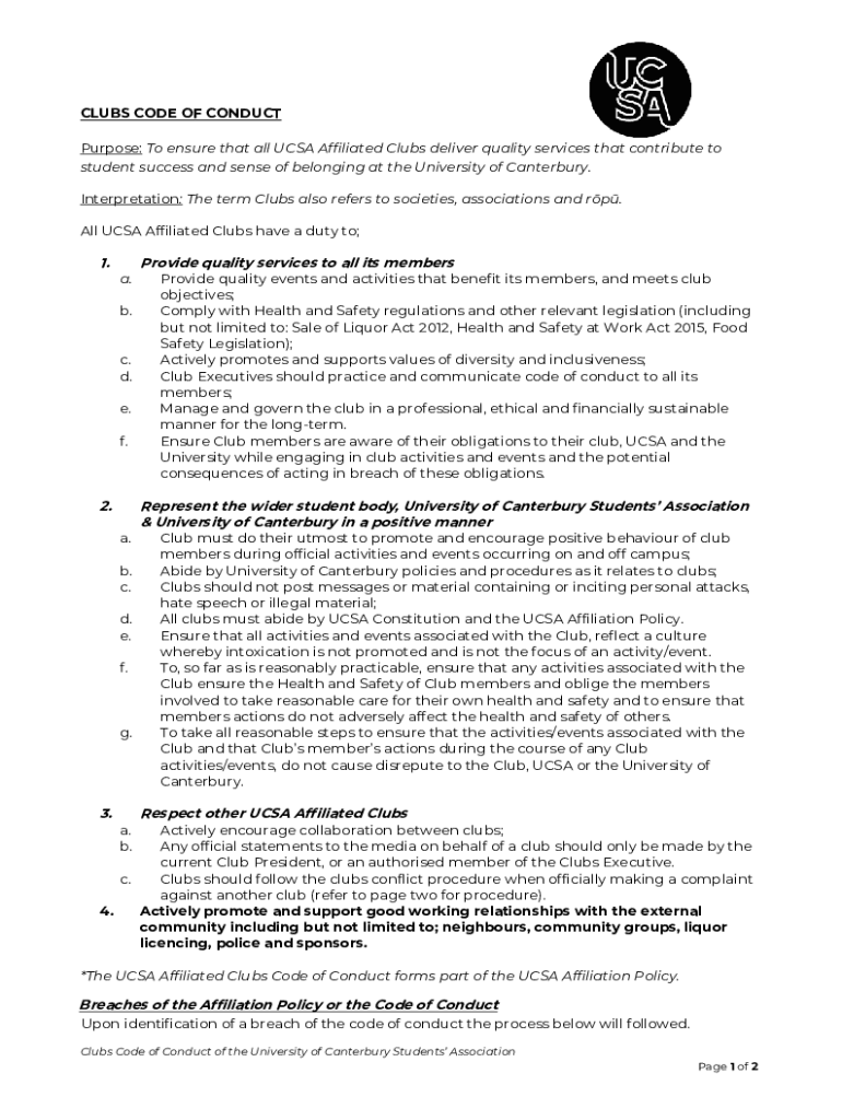 Fillable Online Code of Ethics for University Recognized Student Clubs ...