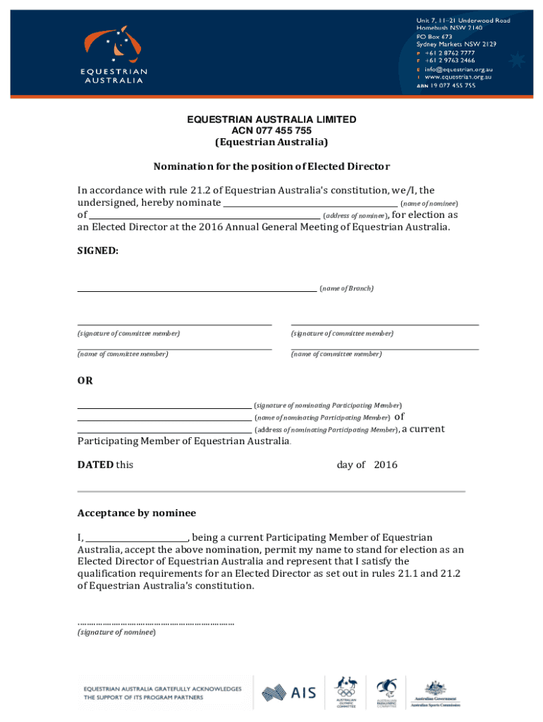 Fillable Online Participating Member Elected Director Nomination Form Fax Email Print - pdfFiller