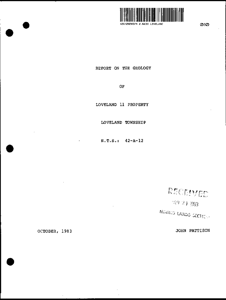 Fillable Online RPT ON THE GEOL OF THE LOVELAND II PROP. GEOLOGICAL Fax ...