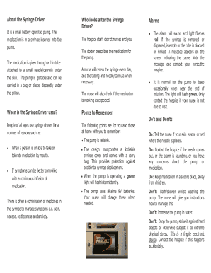 Fillable Online Information about your Syringe Driver and Locked box ...