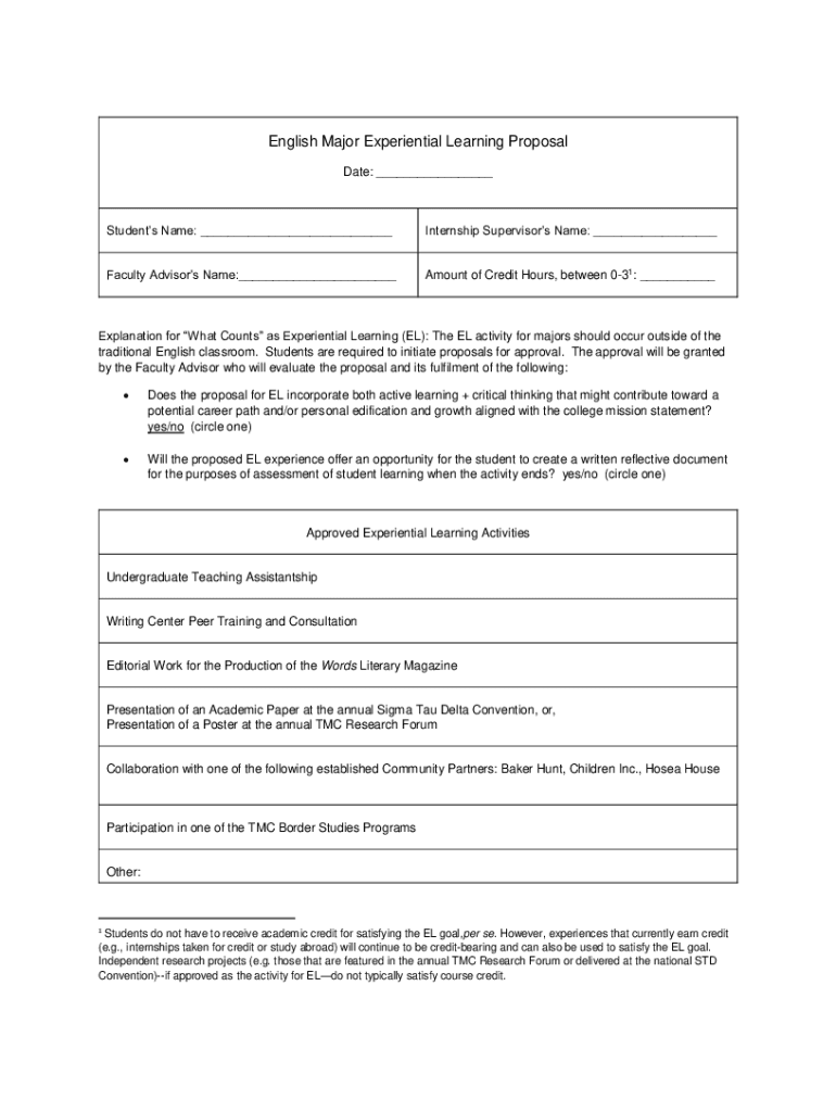 Fillable Online English Major Experiential Learning Proposal Fax Email ...
