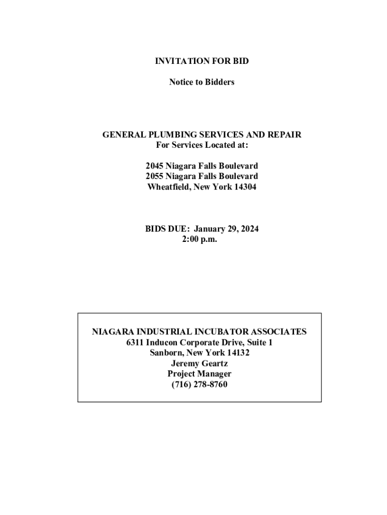 Fillable Online Invitation for Bid: Plumbing Service and Materials Fax ...