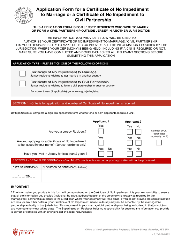 Fillable Online Application Form for a Certificate of No Impediment to ...
