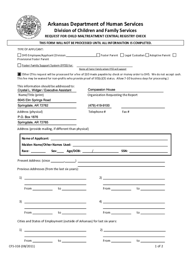 AR CFS-316 Form - Fill Online, Printable, Fillable, Blank - pdfFiller