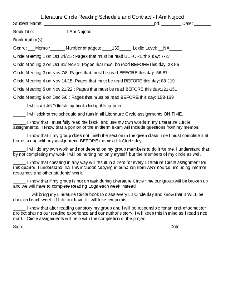 Literature Circles.docx - Part I: Schedule Literature... Doc Template | pdfFiller