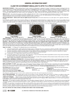 Fillable Online VA Form 40-1330M, CLAIM FOR GOVERNMENT MEDALLION TO ...