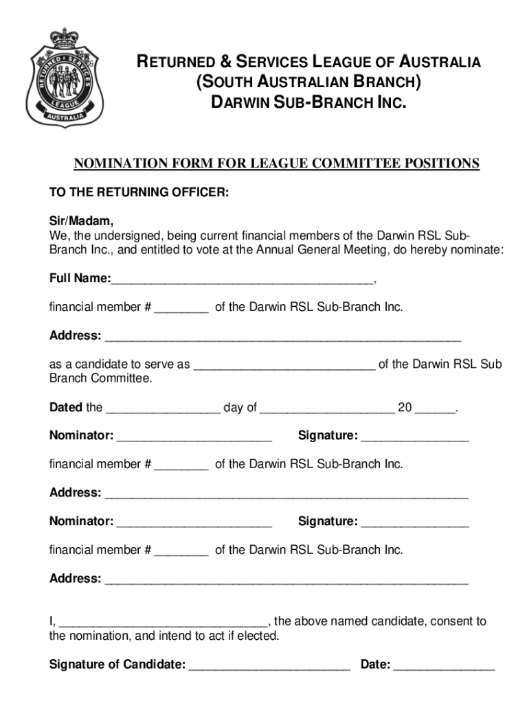 Fillable Online Sub-Branch forms and links - RSL SA Fax Email Print ...
