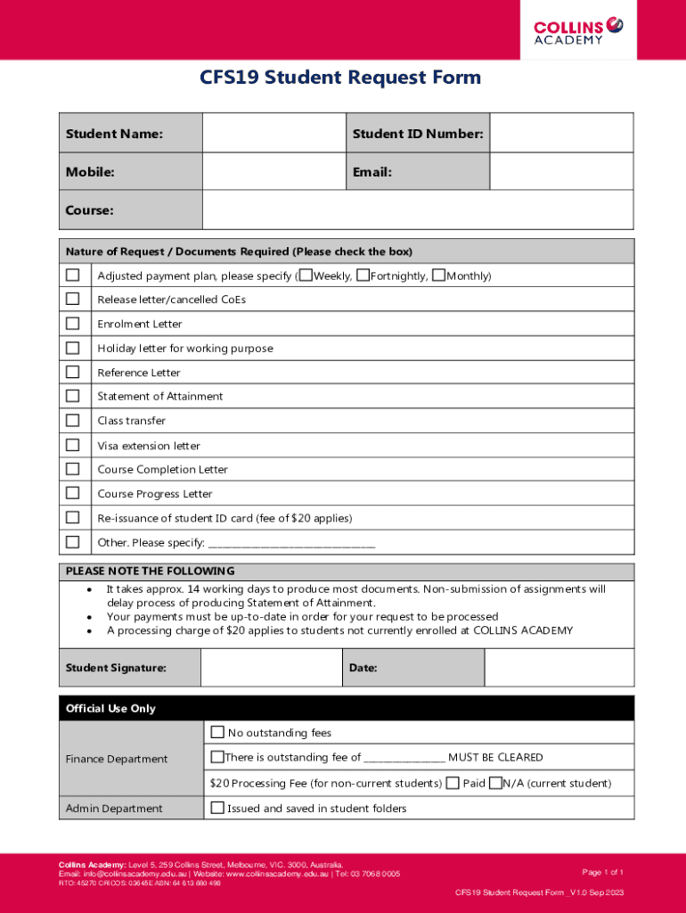 Fillable Online CFS19 Student Request Form Fax Email Print - pdfFiller