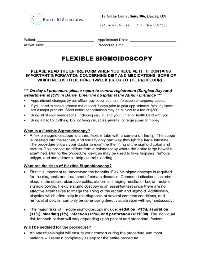 Fillable Online Barrie GI Associates Flexible Sigmoidoscopy Form Fax ...