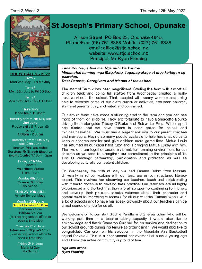 Fillable Online St Josephs Primary School, Opunake Fax Email Print ...