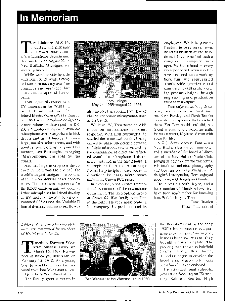 Fillable Online T om Lininger, AES life heodore Dawson Wcb- Fax Email ...