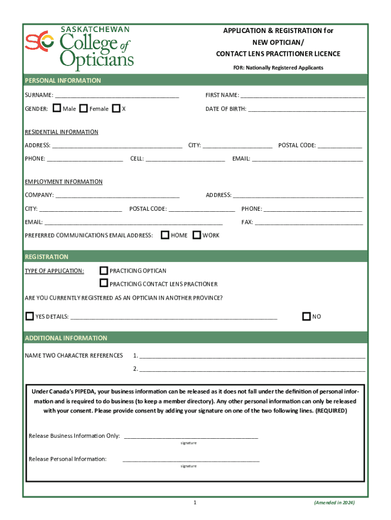 Fillable Online Dispensing Optician by Endorsement License Application ...