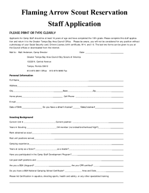 Fillable Online Flaming Arrow Scout Reservation Staff Application Fax Email Print - pdfFiller