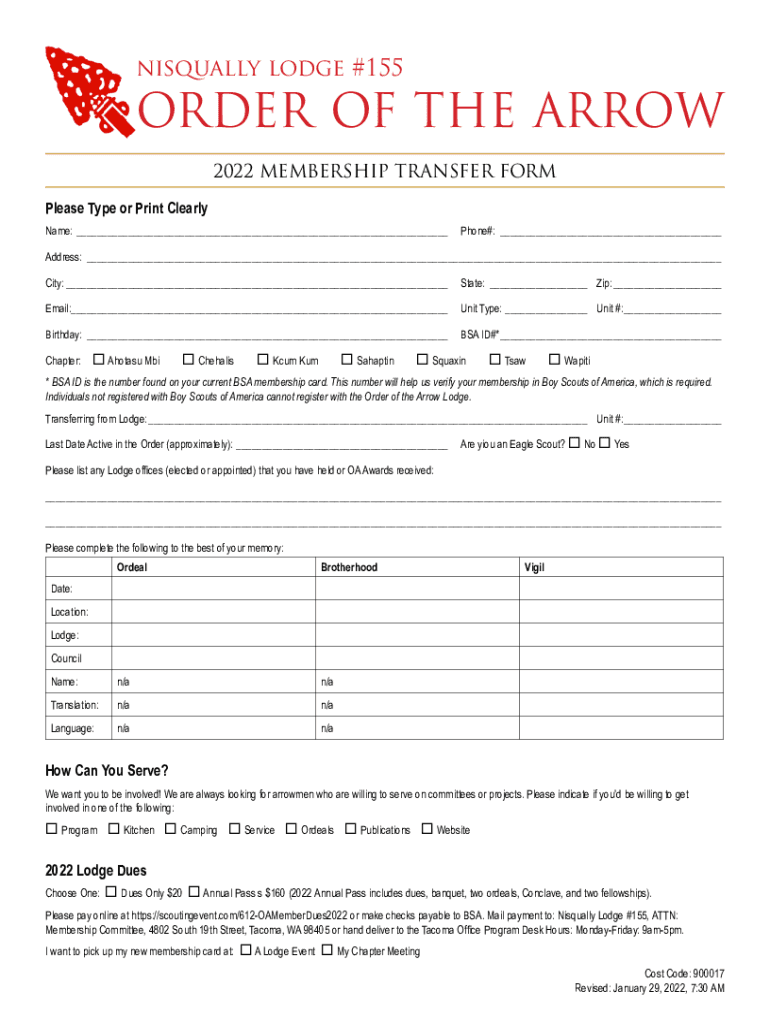 Fillable Online 2023 Membership Transfer Form Fax Email Print - pdfFiller