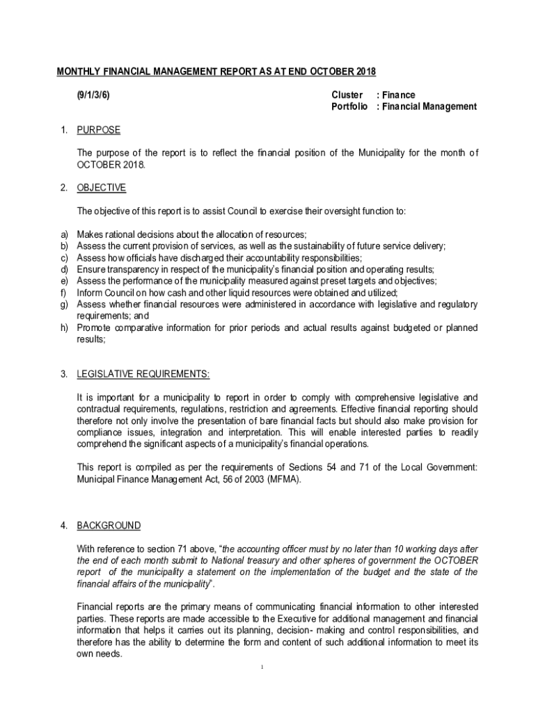 Fillable Online monthly financial management report as at end july 2020 ...