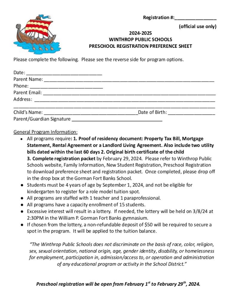 Fillable Online Preschool programs registration sheet 24-25 Fax Email ...
