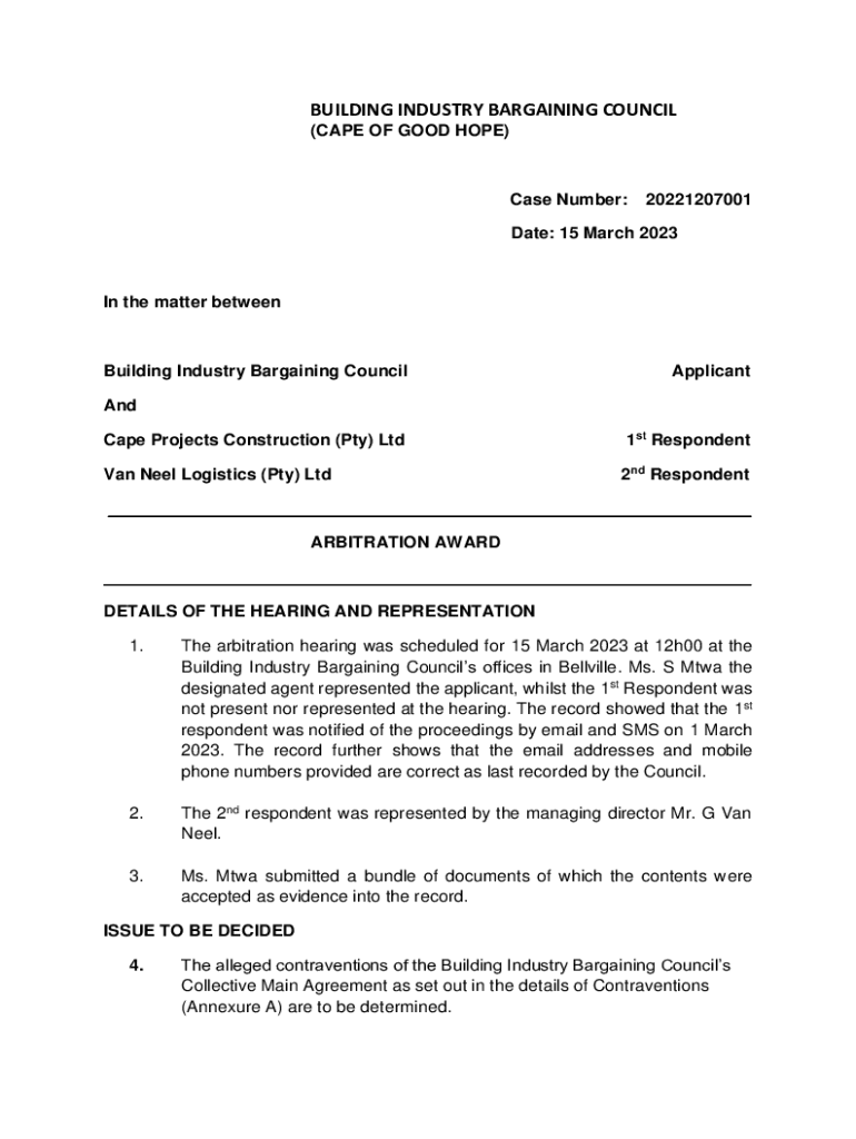 Fillable Online Building Industry Bargaining Council Cape of Good Hope ...