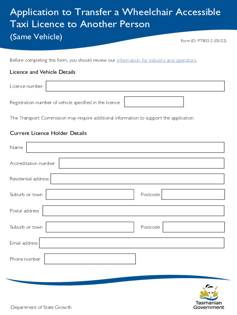 Fillable Online Application to Transfer a Wheelchair Accessible Taxi ...