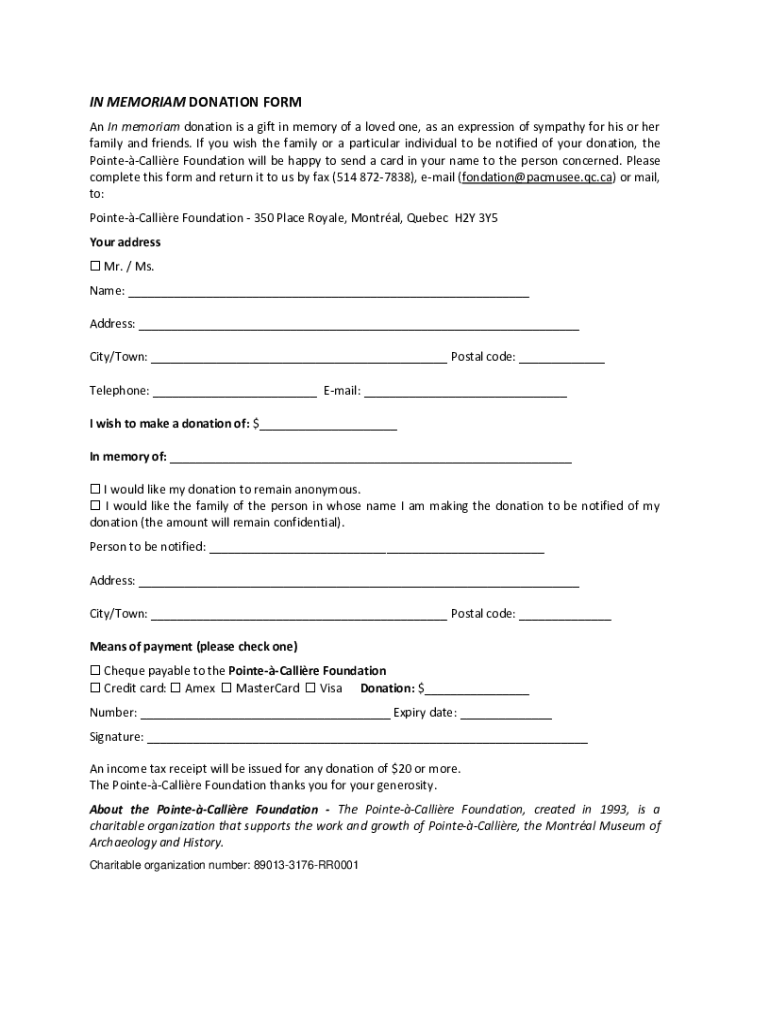 Fillable Online pacmusee qc Memorial donations - St. Jude Children's Research Hospital Fax Email ...