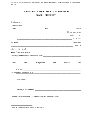 Fillable Online CHECKLIST FOR CERTIFICATES OF LEGAL ADVICE AND ...