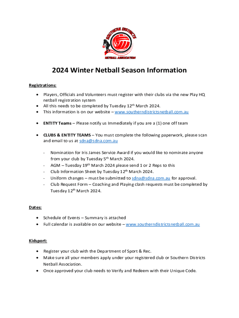 Fillable Online Tango Netball Club Inc Registrations Fax Email Print ...