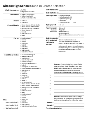Fillable Online Citadel High School Grade 10 Course Selection Fax Email ...