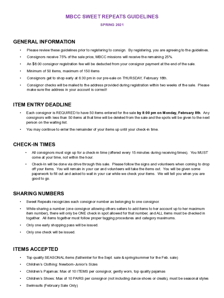 Fillable Online SELLER FAQs - Sweet Repeats Kids Consignment Fax Email Print - pdfFiller