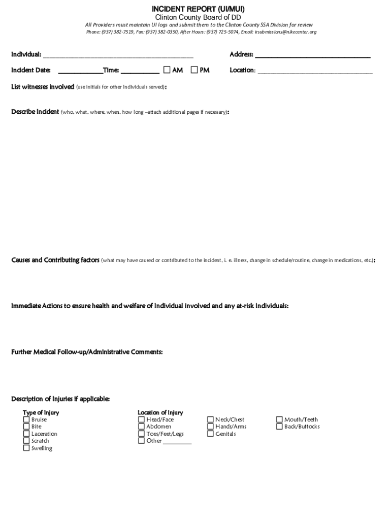 Fillable Online co clinton oh INCIDENT REPORT (UI/MUI) Clinton County ...