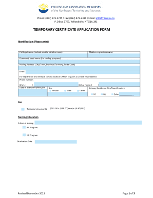 Fillable Online TEMPORARY CERTIFICATE APPLICATION FORM - rnantnu Fax Email Print - pdfFiller