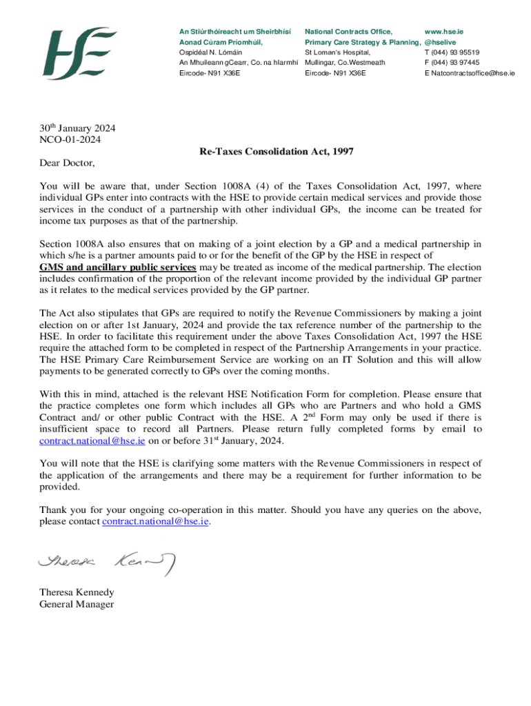 Fillable Online NCO-01-2024 Ltr to Doctors Taxes Consolidation Act 1997 ...