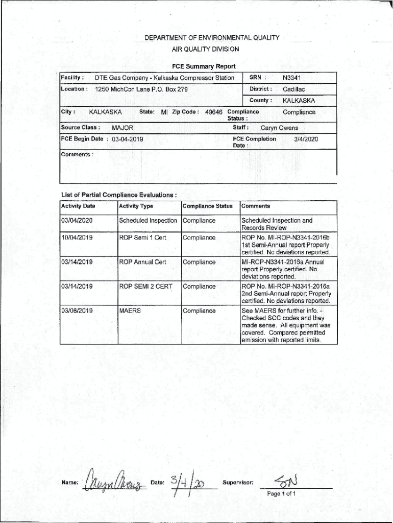 Fillable Online FCE Summary Report Facility : DTE Gas Company ...