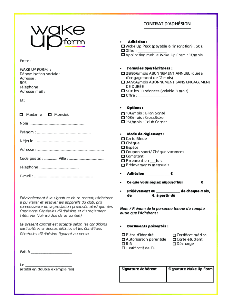 Remplissable En Ligne Wake Up Form - Salle de Sport et Club de Fitness ...